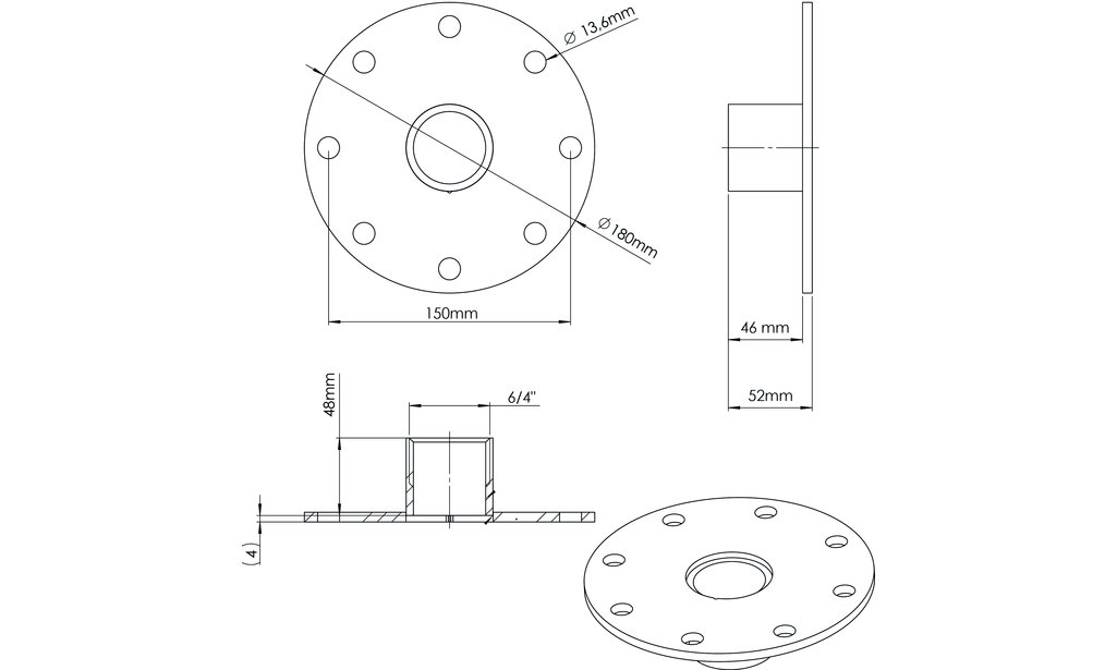 SMARTFOX Flanschplatte 180mm, Edelstahl inkl. Dichtung - SMART Home